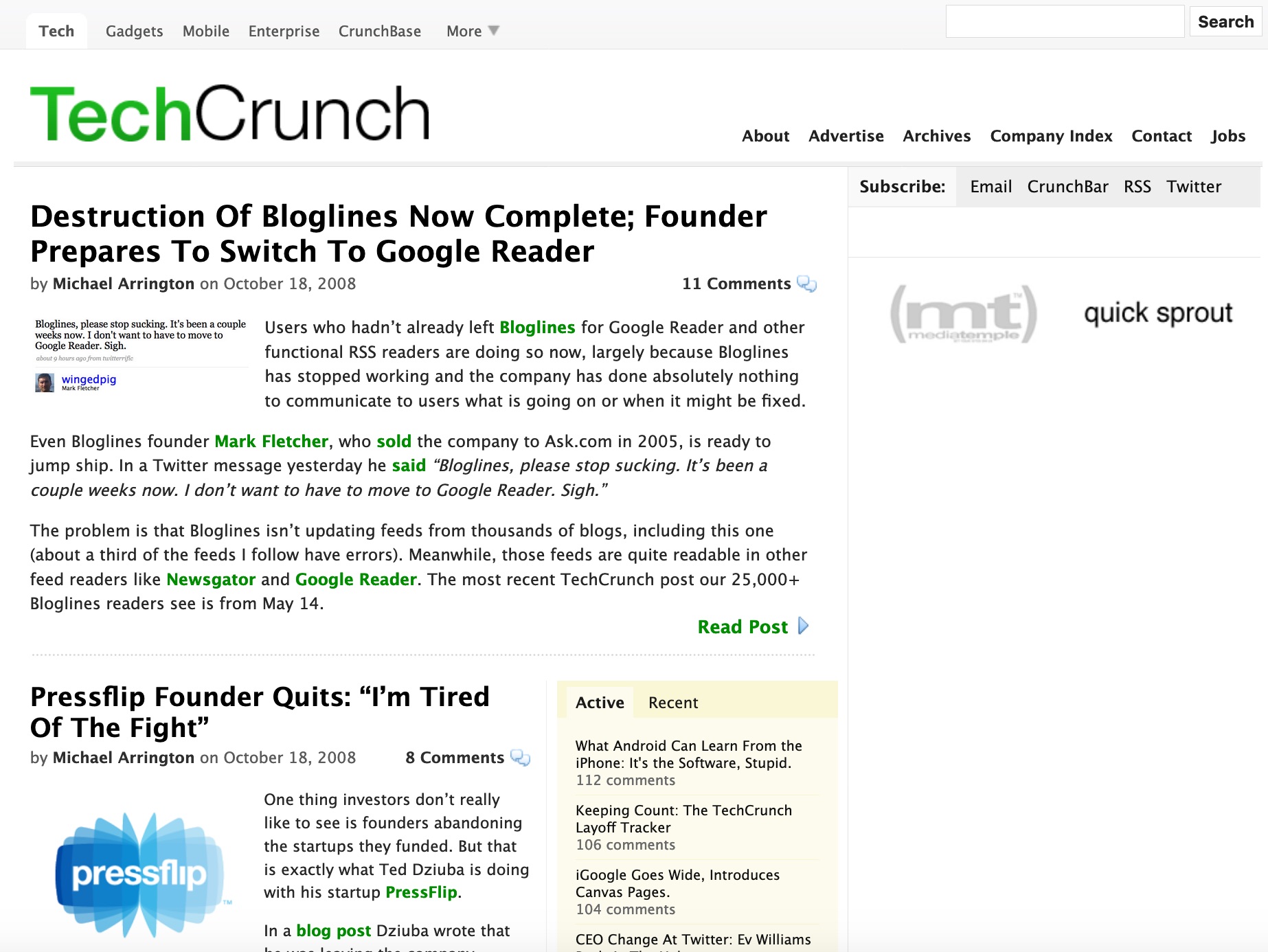20 Years of TechCrunch Website Design History - 12 Images - Version Museum