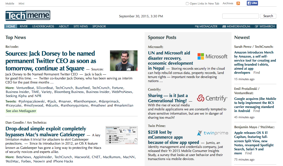 20 Years of Techmeme Website Design History - 14 Images - Version Museum