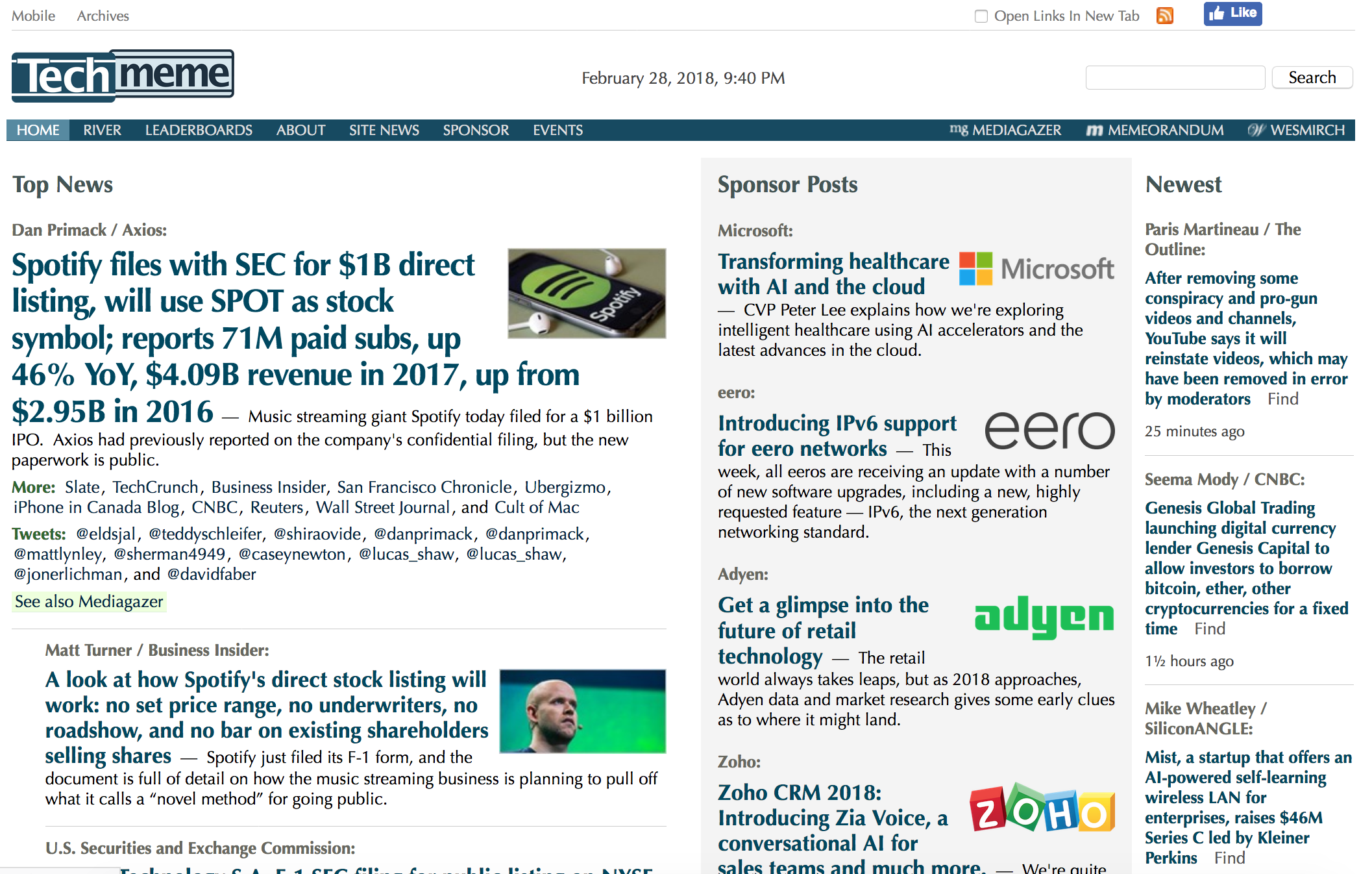 20 Years of Techmeme Website Design History - 14 Images - Version Museum